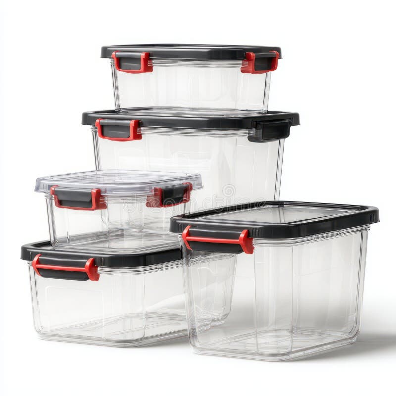 Set of Stackable Plastic Food Storage Containers with Clip-on Lids ...
