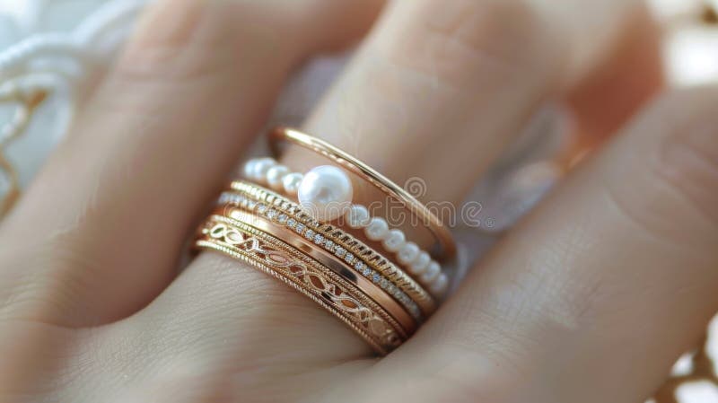 A Set of Stackable Rings Featuring Delicate Lace Textures and Stunning ...