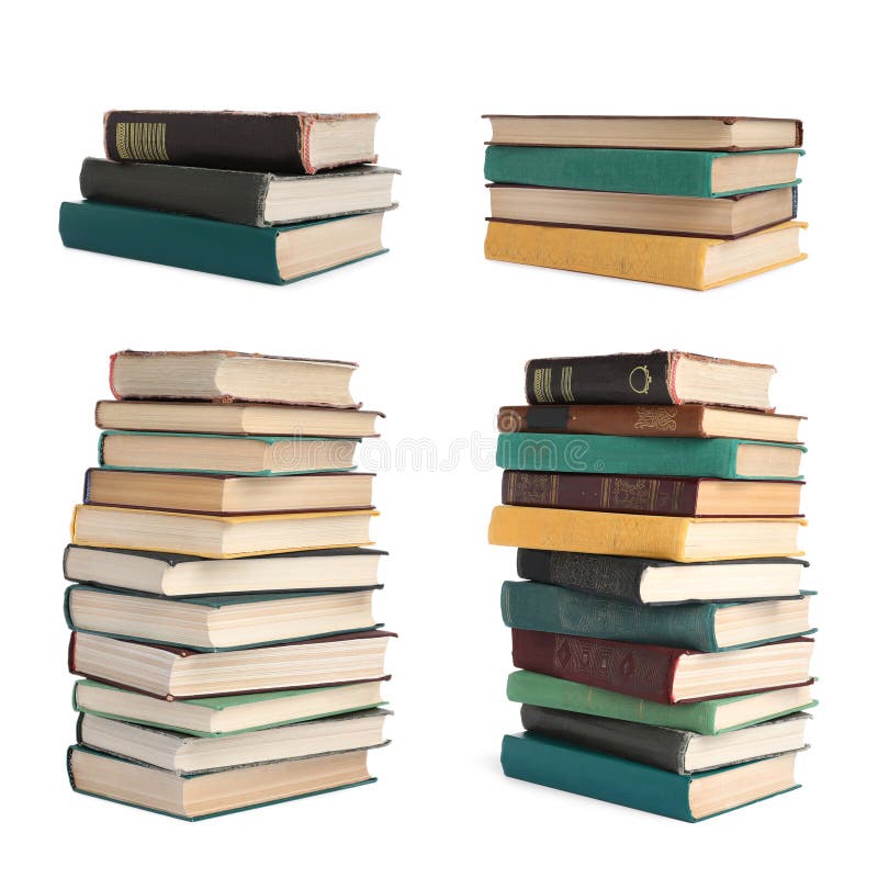 Set of Stacked Books Isolated on White Stock Image - Image of object ...
