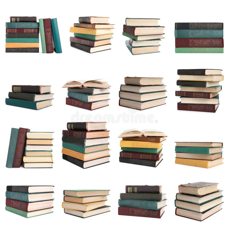 Set of Stacked Books Isolated on White Stock Image - Image of books ...
