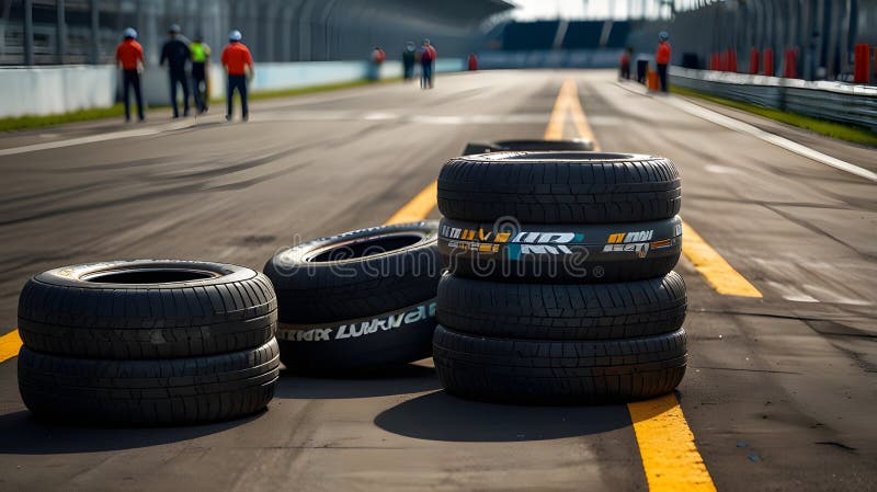 A Set of Stacked Racing Tires in the Pit Lane Stock Illustration ...