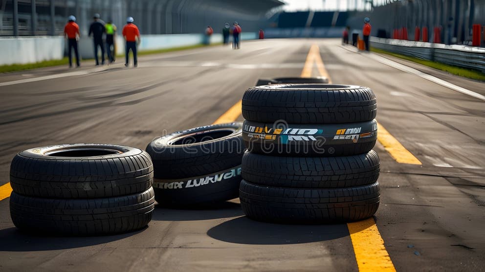 A Set of Stacked Racing Tires in the Pit Lane Stock Illustration ...