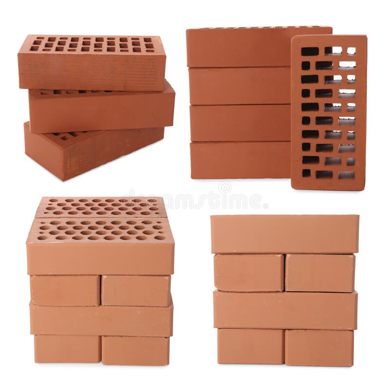 Set of Stacked Red Bricks on White Background Stock Image - Image of ...