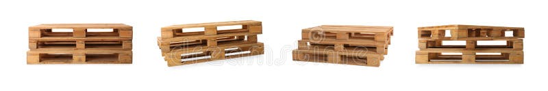 Set with Stacked Wooden Pallets on White Background. Banner Design ...