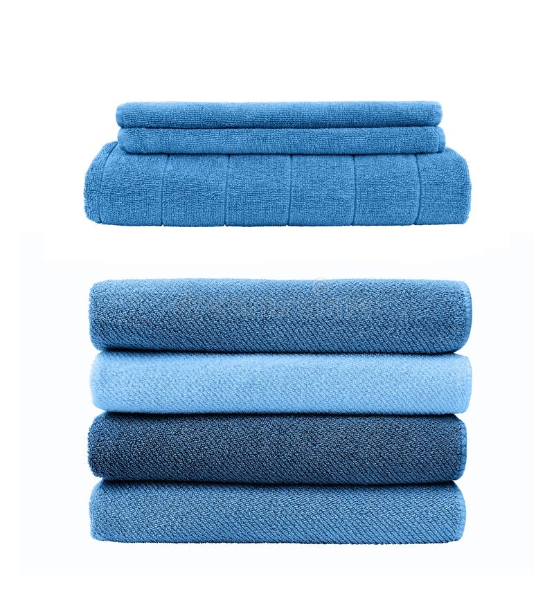 Set of Stacks of Blue Towels Isolated Over White Background Stock Photo ...
