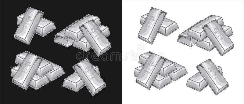Set of Stacks of Fine Silver Bars, Ingots Stock Vector - Illustration ...