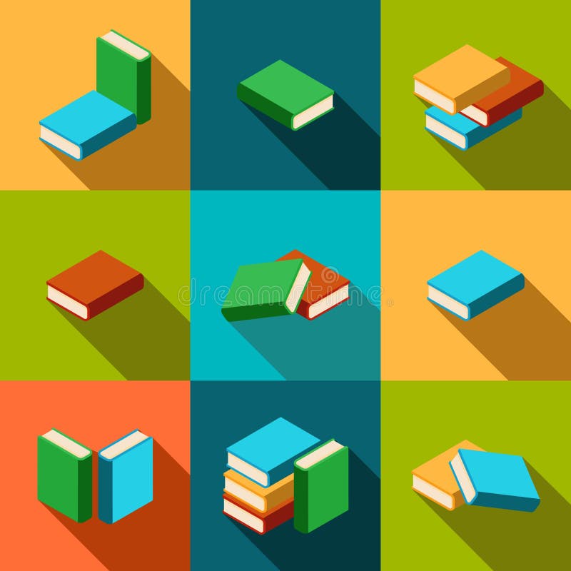 Set of Stacks of Multi Colored Books with Shadow Stock Vector ...