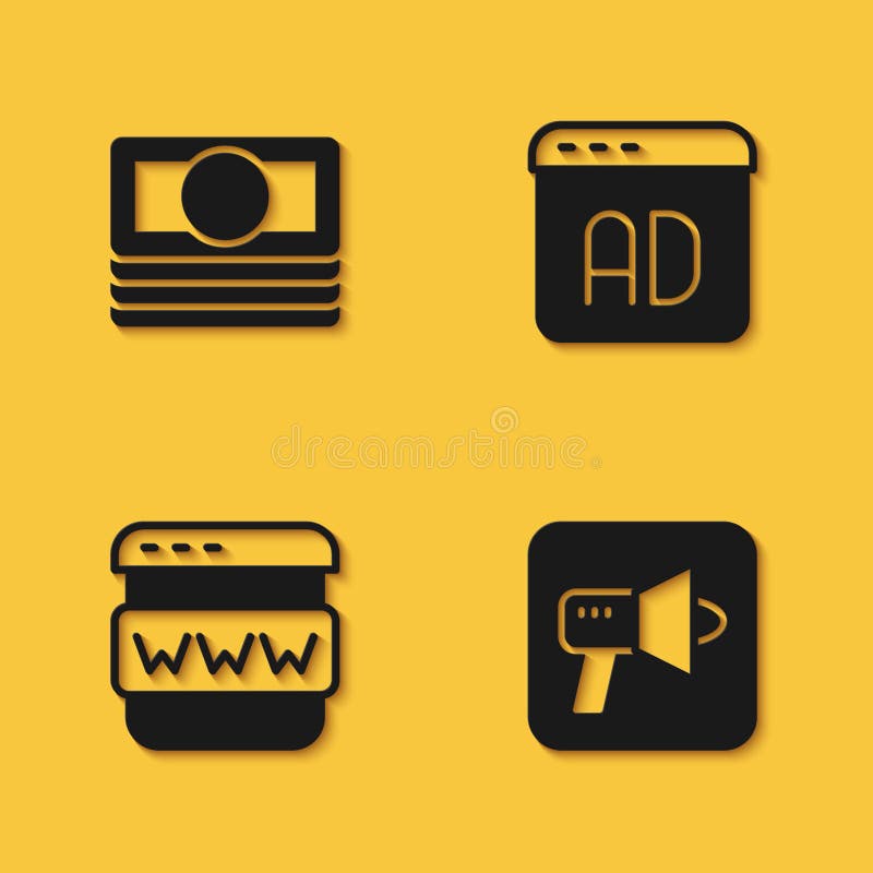 Set Stacks Paper Money Cash, Megaphone, Browser Window and Advertising ...
