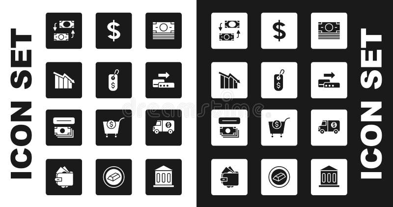 Set Stacks Paper Money Cash, Price Tag with Dollar, Financial Growth Decrease, Money Exchange ...