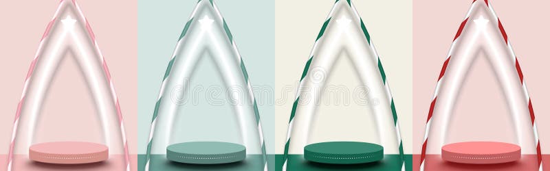 Set of Stage Podium with Triangle Pole, Neon Light, Star. Pedestal for ...