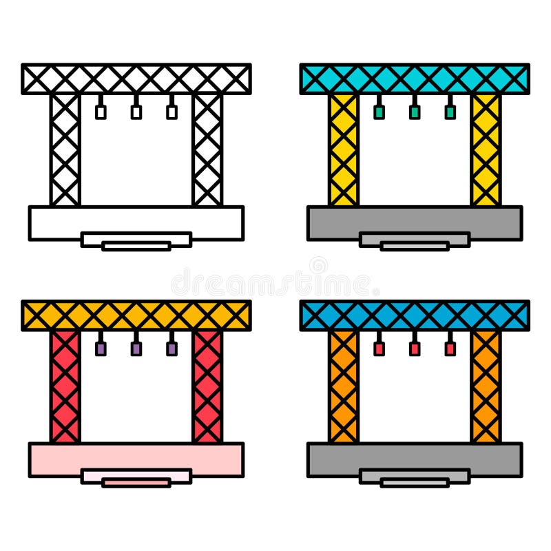 Set of Stage Scene Constructions Icon, Web Frame Podium Sign, Show ...