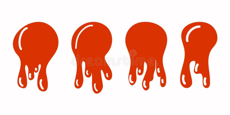 Set of Stain of Flowing Paint with Drops, Blot of Smudges of Red Paint ...