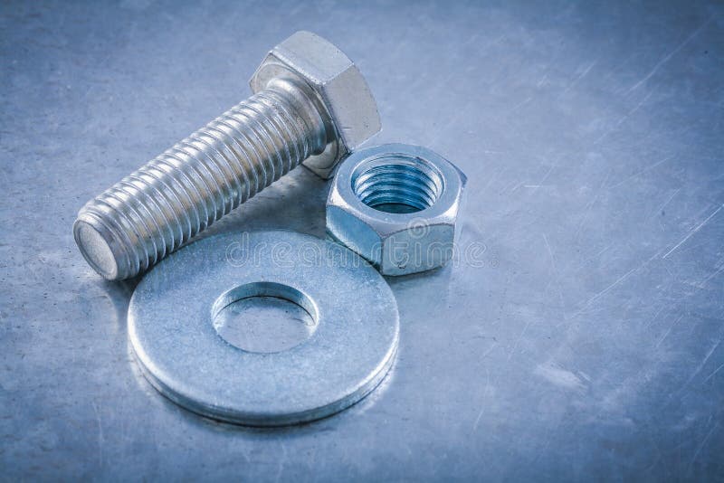 Set of Stainless Bolt Washer Screwbolt Screw-nut on Metallic Bac Stock ...