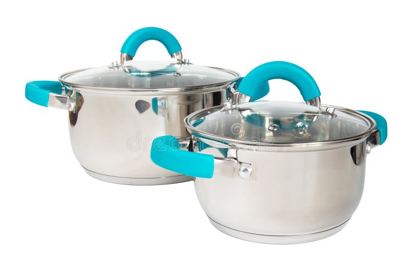 Set of for Stainless Steel Cooking Pot Isolated Over White Background ...