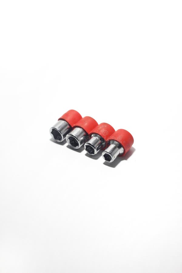 Set of Stainless Steel Hex Sockets on Shiny White Surface Stock Image ...