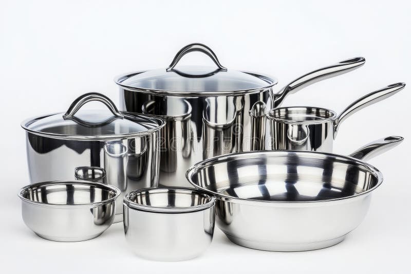 Set of Stainless Steel Pots with Lids Featuring Various Sizes for ...