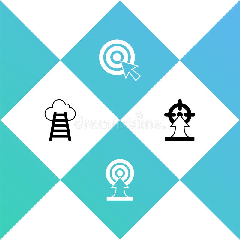 Set Stair with Finish Flag, Target Arrow, and Icon. Vector Stock ...