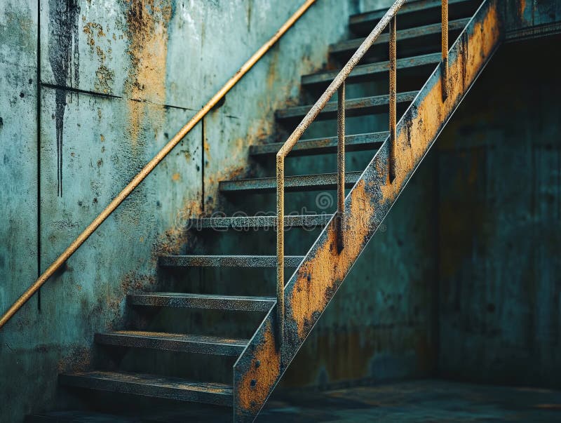 A Set of Stairs in an Abandoned Building with Rust on the Walls Stock ...