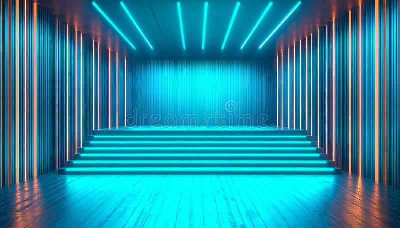 A Set of Stairs Leading Up To a Blue Lighted Room Stock Photo - Image ...