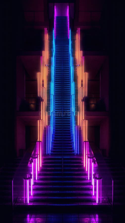 A Set of Stairs with Neon Lights Going Up Them. Generative AI Image ...