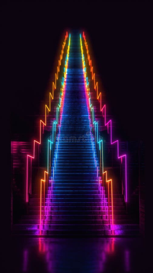 A Set of Stairs with Neon Lights Going Up Them. Generative AI Image ...