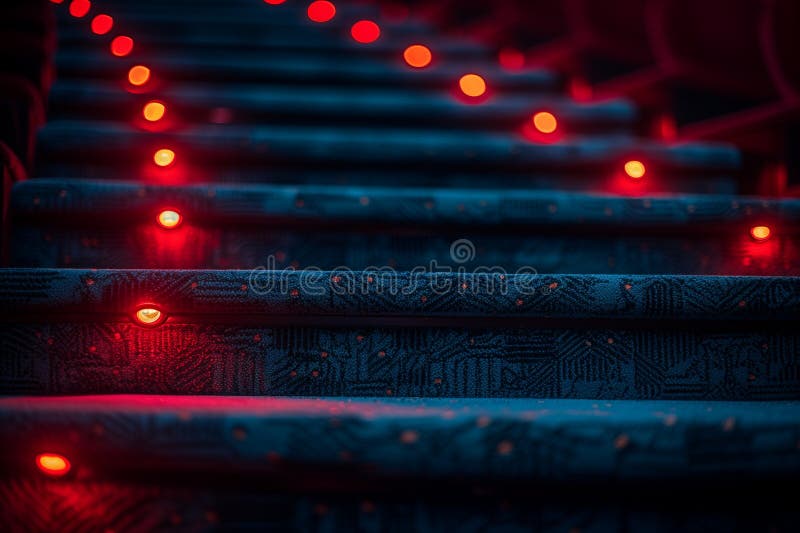 Set of Stairs with Red Lights Illuminating the Steps, Creating a ...