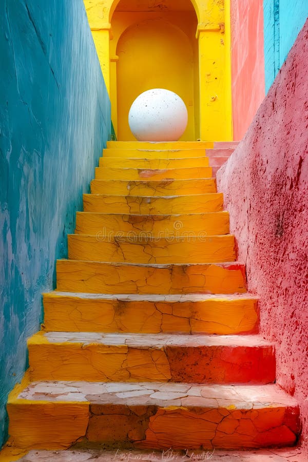 A Set of Stairs with a White Ball in the Middle of Them. Generative AI ...