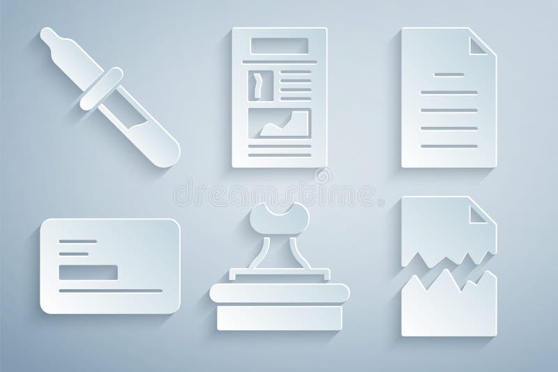 Set Stamp, File Document, Business Card, Torn, News and Pipette Icon. Vector Stock Vector ...