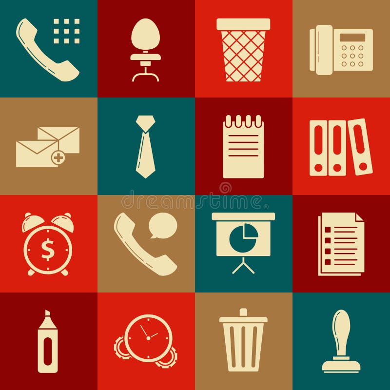 Set Stamp, File Document, Office Folders with Papers and Documents ...