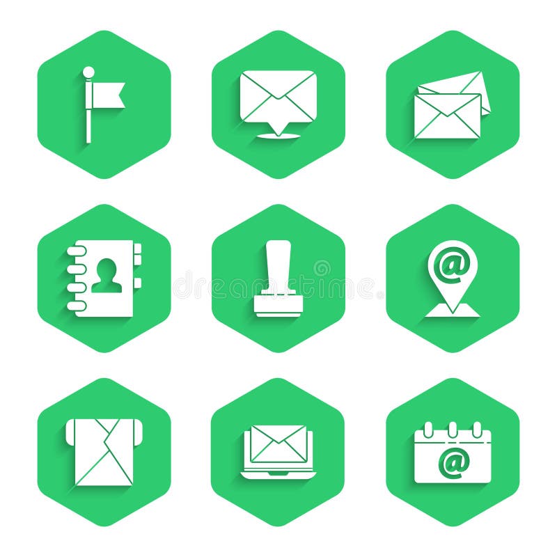 Set Stamp, Laptop with Envelope, Calendar Email, Location and and E ...