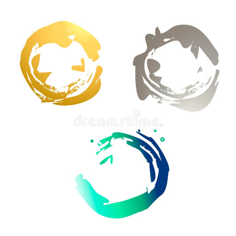 Set of Stamp and Spots of Gold and Silver-colored Sea-green Logos Stock ...