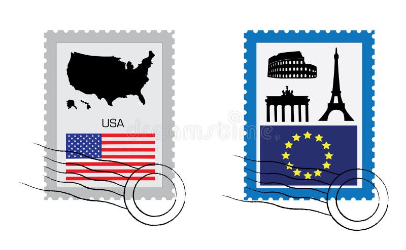 USA famous cities stamps stock vector. Illustration of postage - 19165967