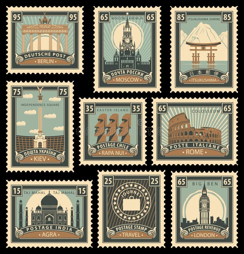 Set of Stamps with Architectural Historical Sites Stock Vector ...