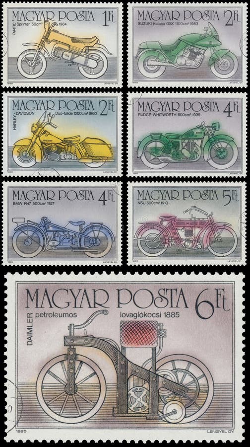 Set of Stamps Printed in Hungary Shows Motorcycles Editorial Stock ...
