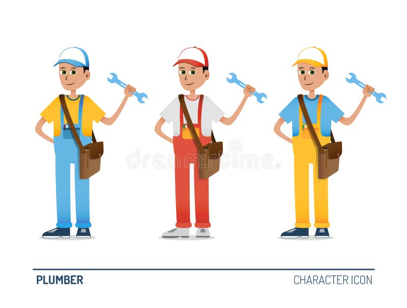 Plumber Character Figures in 3 Colors Stock Vector - Illustration of ...