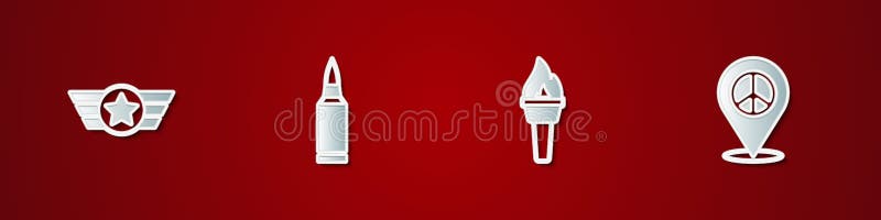 Set Star American Military, Bullet, Torch Flame and Location Peace Icon ...