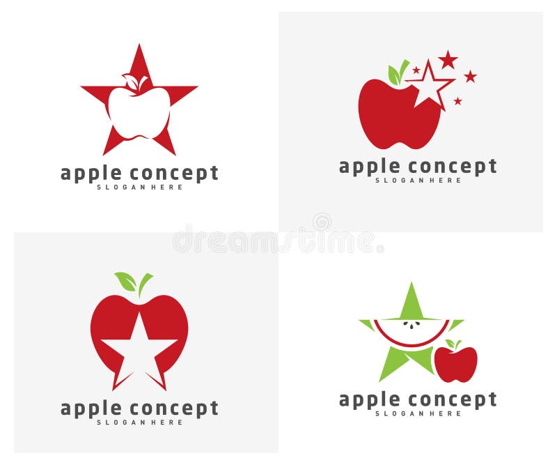 Set of Star Apple Logo Design Vector Template, Fruits Apple Icon Symbol ...