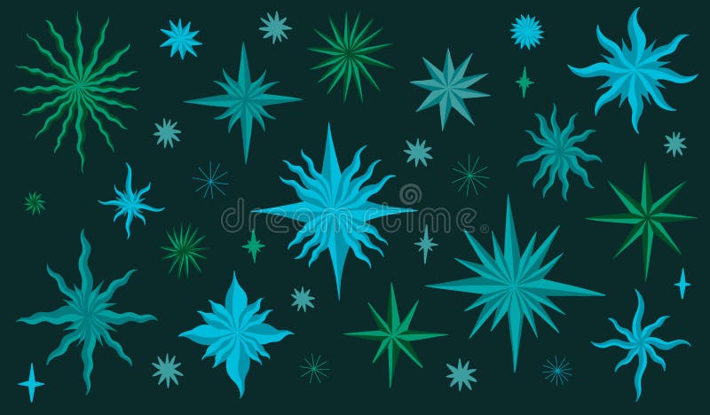 Set Star Celestial Background. Drawing Element Collection Flat Cartoon ...