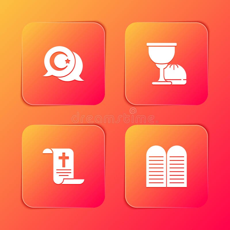 Set Star and Crescent, Holy Grail or Chalice, Decree, Paper, Parchment ...