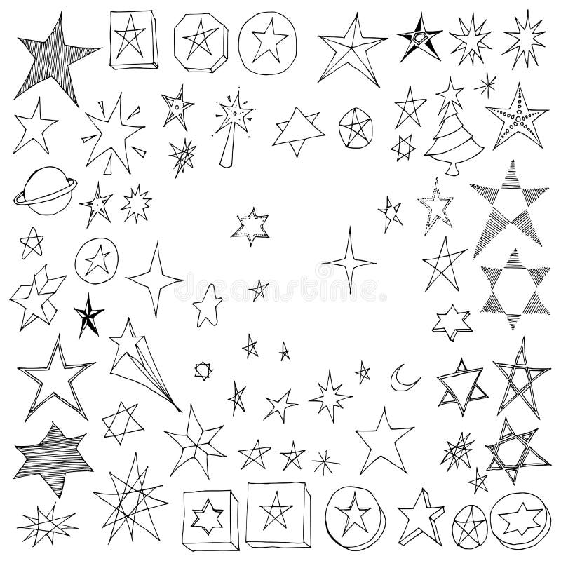Set of Star Drawing Illustration Hand Drawn Doodle Sketch Line Vector ...