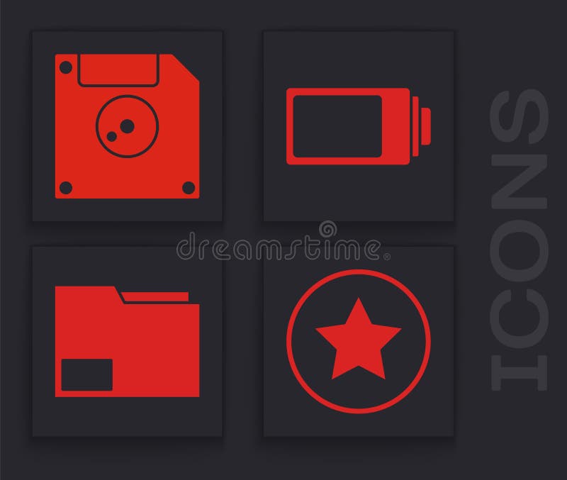 Set Star, Floppy Disk for Computer Data Storage, Battery Charge Level ...