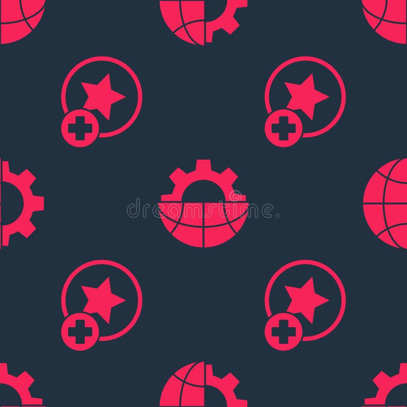 Set Star and Globe of the Earth and Gear on Seamless Pattern. Vector ...
