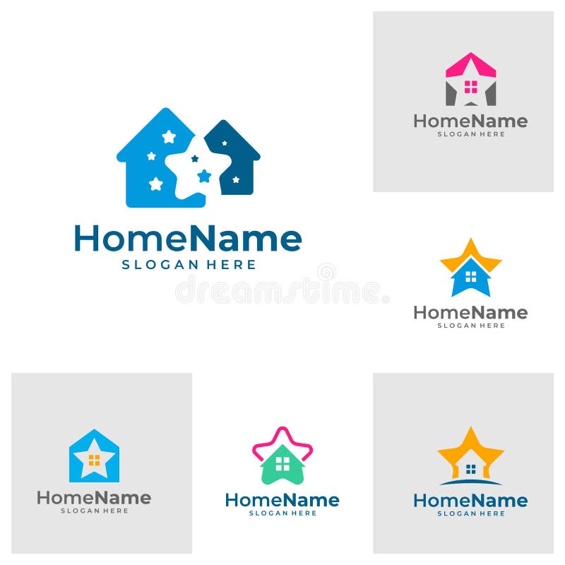 Set of Star Home Logo Illustration Template. House Star Logo Design ...