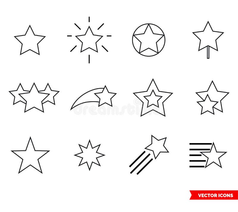 Set of Star Icon of Outline Type. Isolated Vector Sign Symbol Stock ...