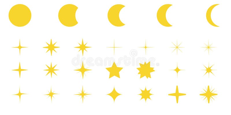 Set of Star and Moon Elements of Various Shapes Stock Vector ...