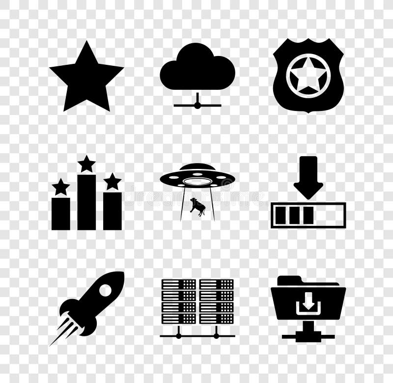 Set Star, Network Cloud Connection, Police Badge, Rocket Ship with Fire ... Set Star, Network Cloud Connection, Police Badge, Rocket Ship with Fire ...