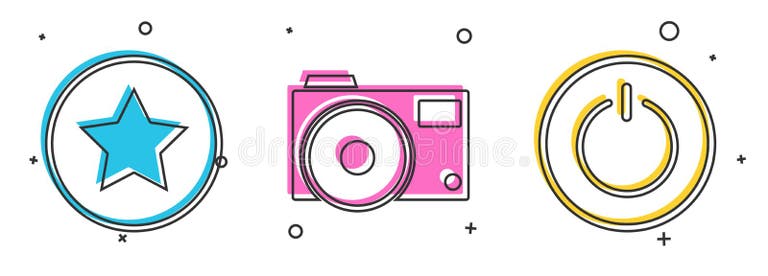 Set Star, Photo Camera and Power Button Icon. Vector Stock Vector ...
