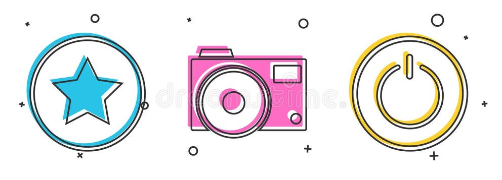 Set Star, Photo Camera and Power Button Icon. Vector Stock Vector ...