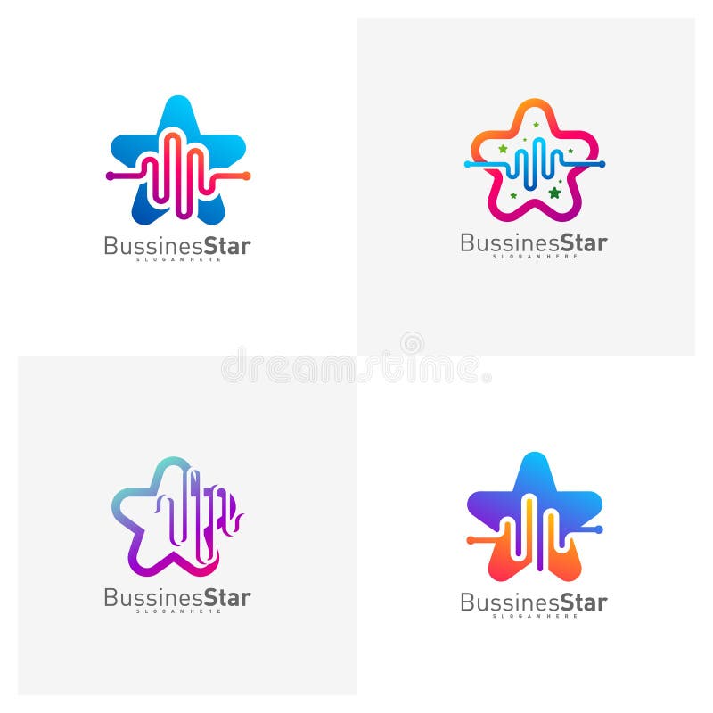 Set of Star Pulse Logo Template Design Vector, Concept, Creative Symbol ...