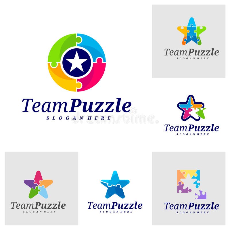 Set of Star Puzzle Logo Design Vector Template, Vector Label of Puzzle ...
